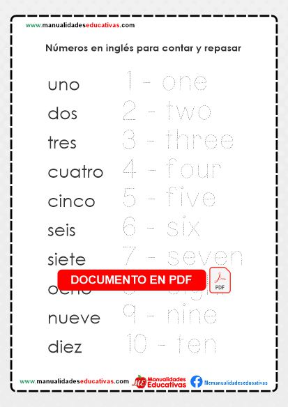 Cuadernillo de números en Ingles para colorear y repasar