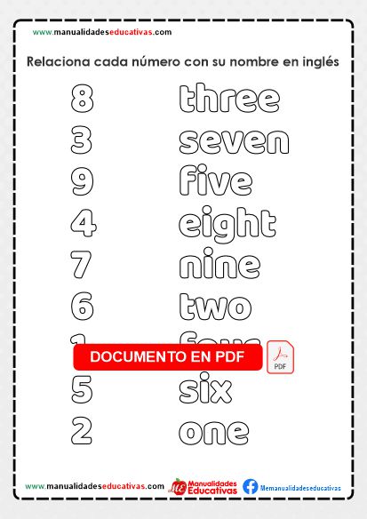 Cuadernillo de números en Ingles para colorear y repasar