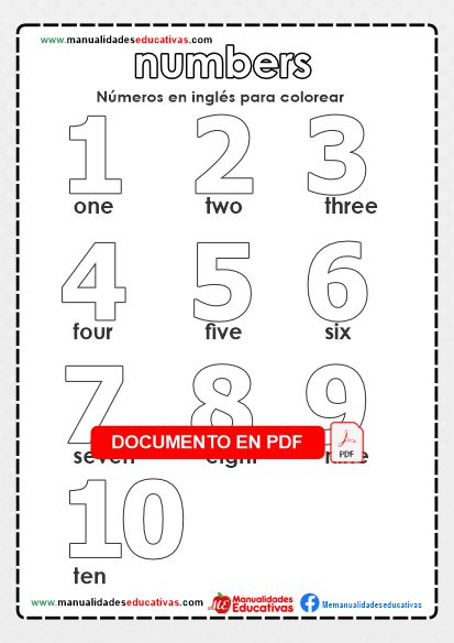 Cuadernillo de números en Ingles para colorear y repasar