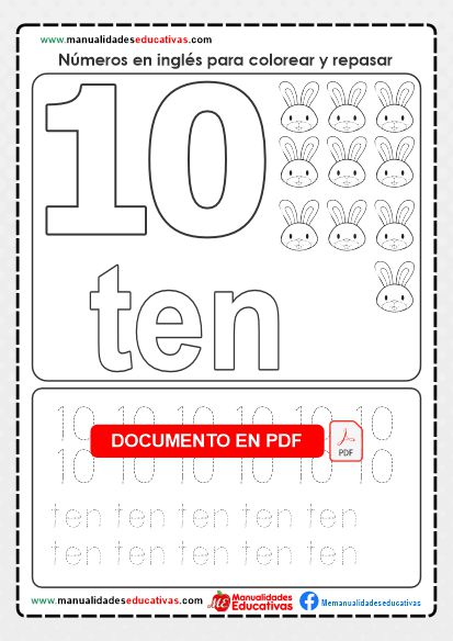 Cuadernillo de números en Ingles para colorear y repasar