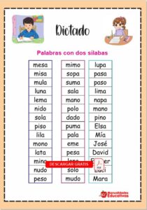 Dictado de palabras para niños