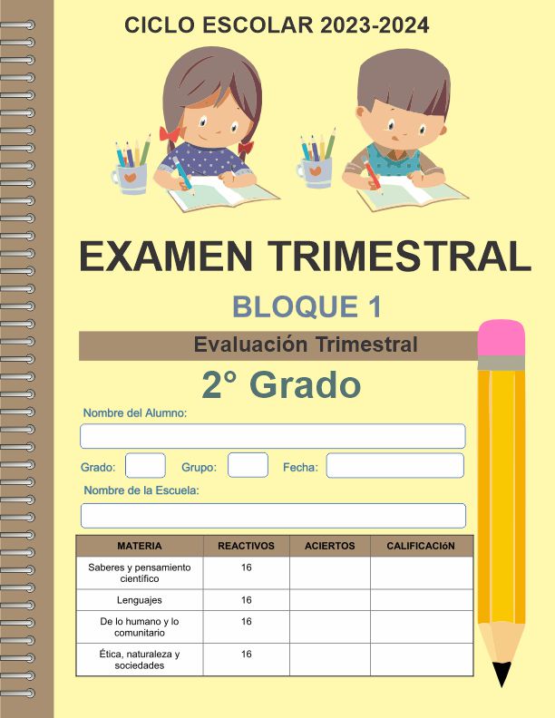 Primera Evaluación Trimestral 2° Grado Primaria 2023-2024