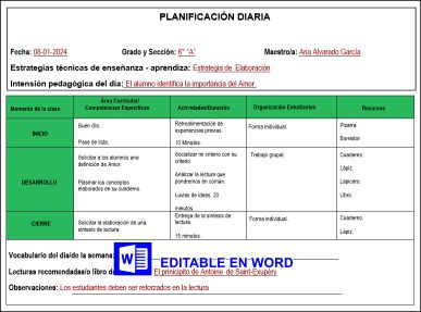Formatos y esquema planificación diaria de clase