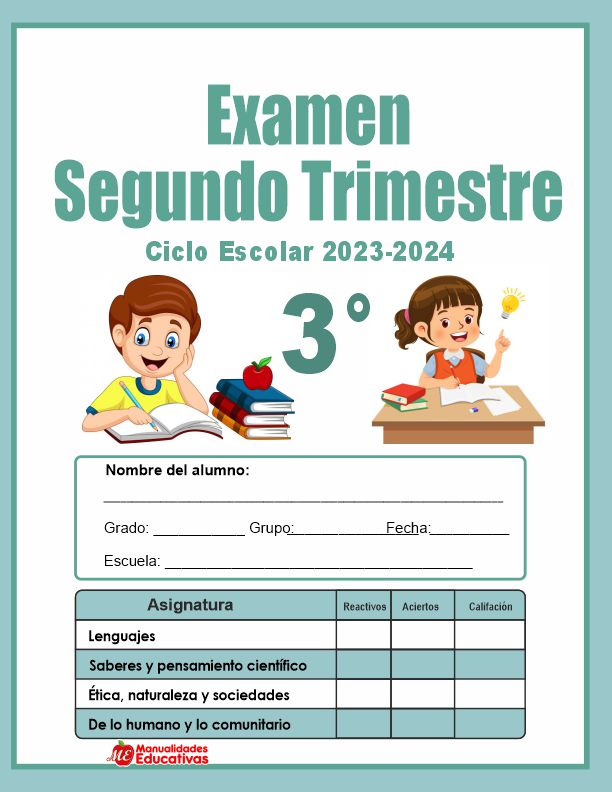 Examen Segundo Trimestre 3° Primaria Ciclo Escolar 2023-2024