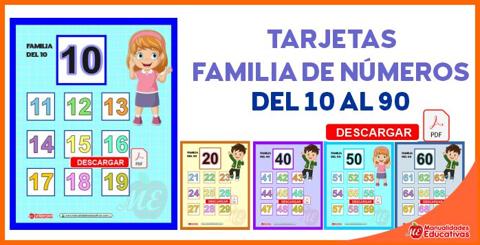 TARJETAS FAMILIA DE NÚMEROS DEL 10 AL 90