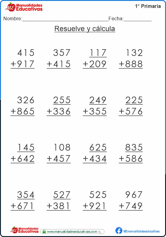 Cuadernillo de Sumas 2 y 3 cifras 1° Primaria