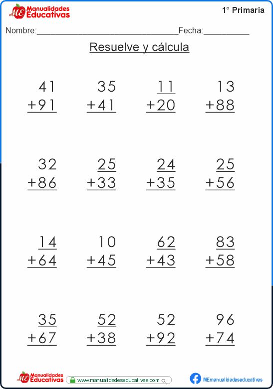 Cuadernillo de Sumas 2 y 3 cifras 1° Primaria