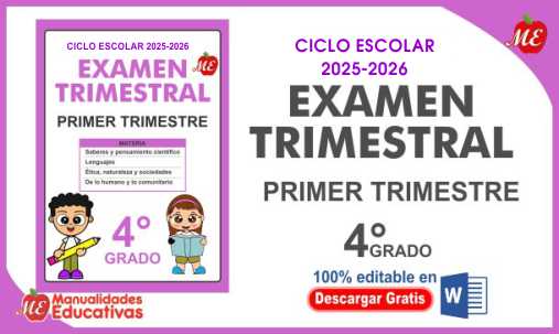 EXAMEN PRIMER TRIMESTRE 4° GRADO PRIMARIA 2025-2026