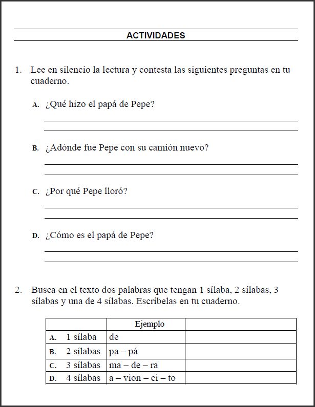 FICHAS PARA REFORZAR LA LECTURA 2° PRIMARIA