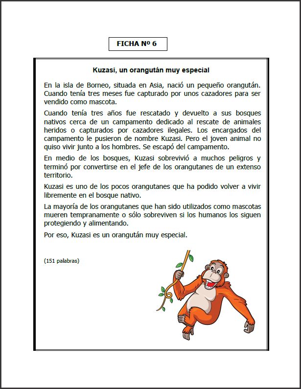 FICHAS PARA REFORZAR LA LECTURA 4° PRIMARIA