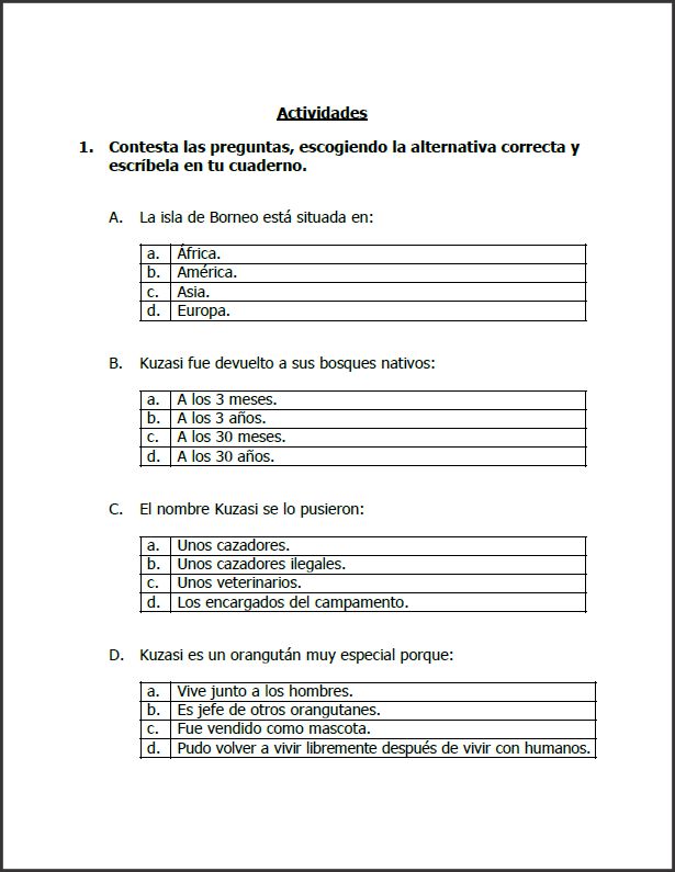 FICHAS PARA REFORZAR LA LECTURA 4° PRIMARIA