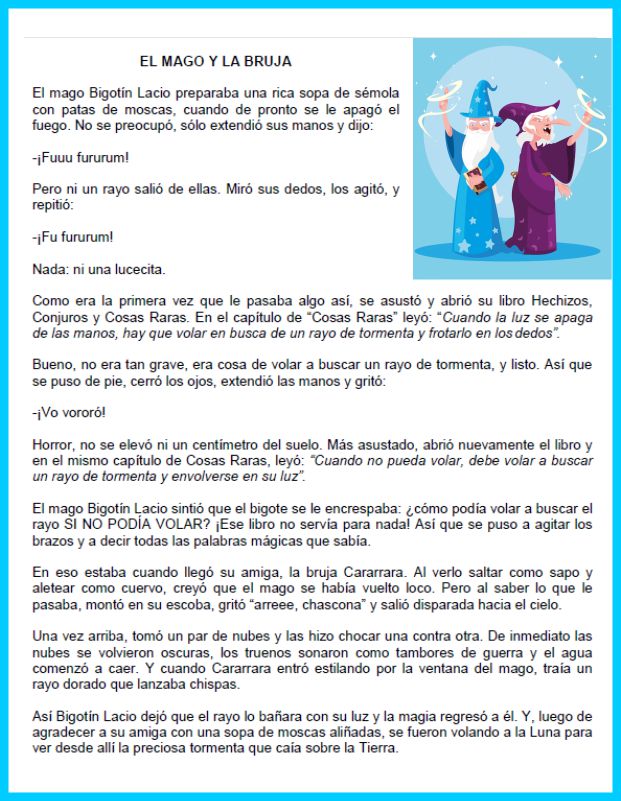 FICHAS PARA REFORZAR LA LECTURA 5° PRIMARIA