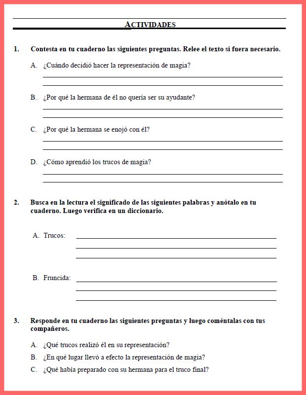 FICHAS PARA REFORZAR LA LECTURA 6° PRIMARIA