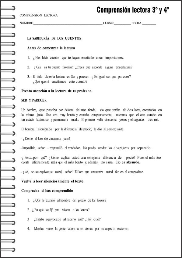 50 ejercicios de comprensión lectora 3° y 4° Primaria