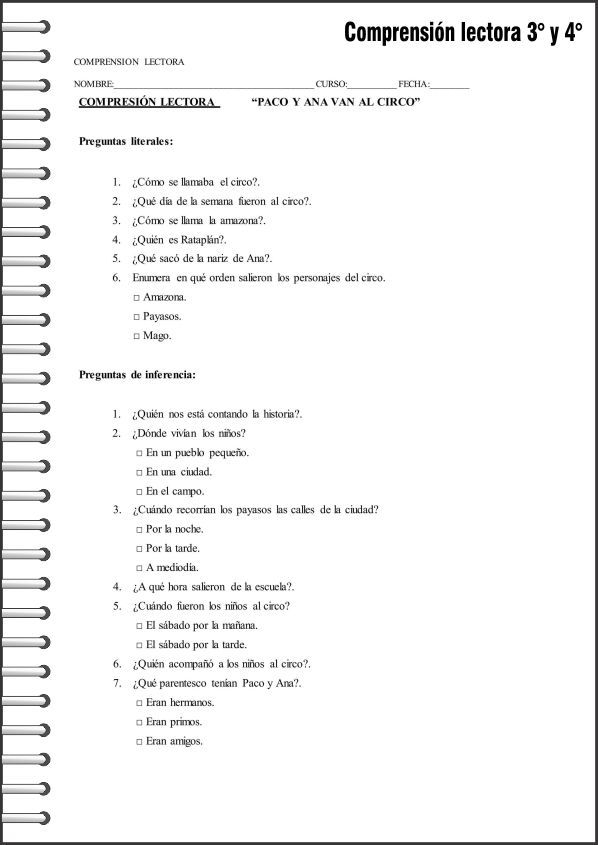 50 ejercicios de comprensión lectora 3° y 4° Primaria