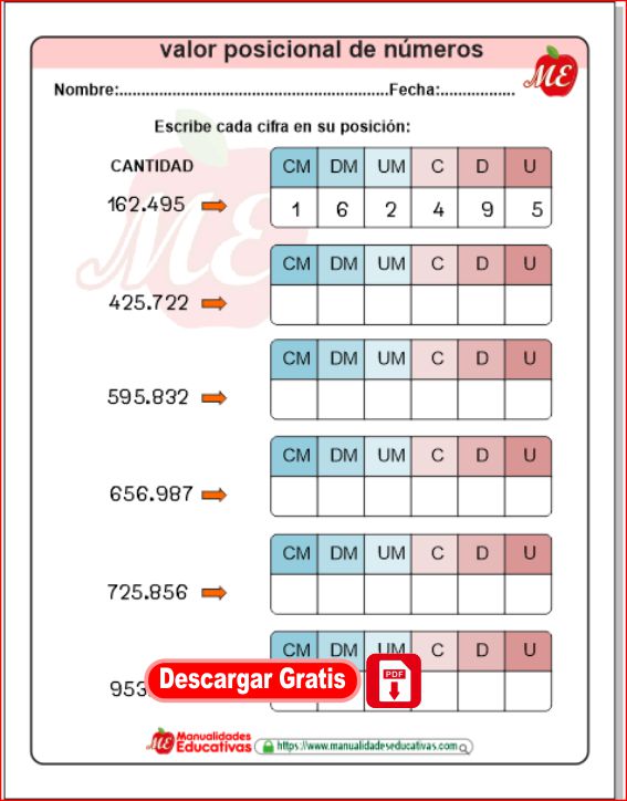Ejercicios de Valor Posicional Primaria
