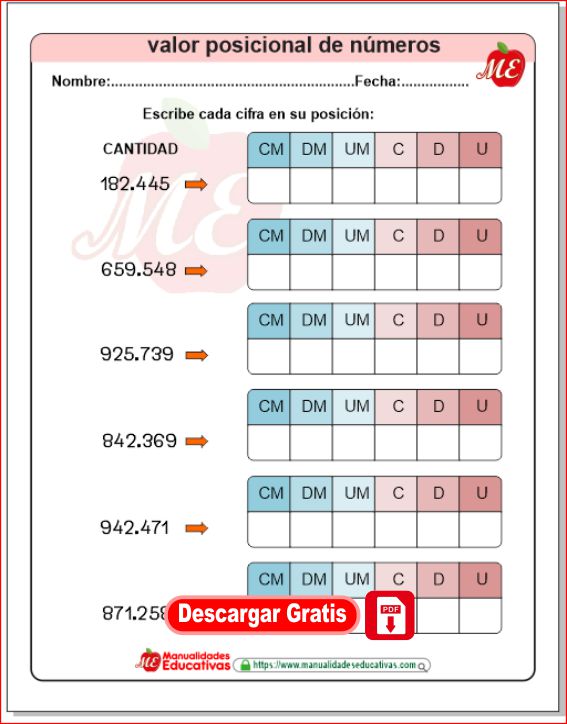 Ejercicios de Valor Posicional Primaria