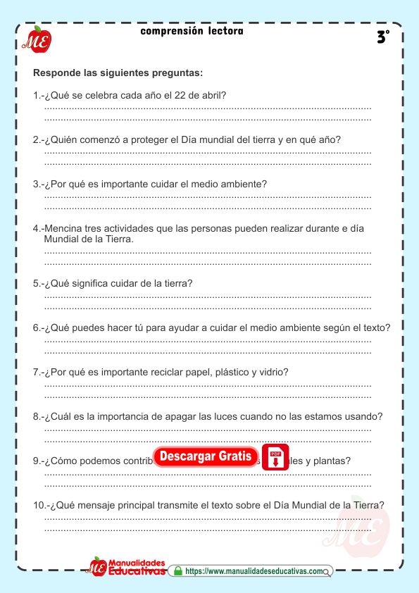 COMPRENSIÓN LECTORA DIA DE LA TIERRA PRIMARIA
