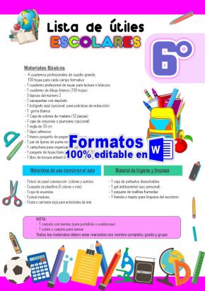 Lista de útiles escolares 6° Primaria