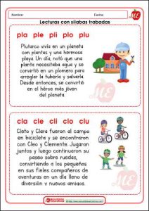 Lecturas cortas con sílabas trabadas
