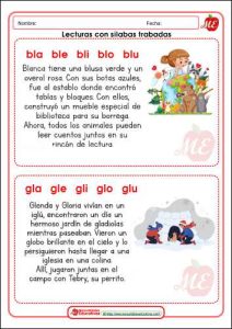 Lecturas cortas con sílabas trabadas